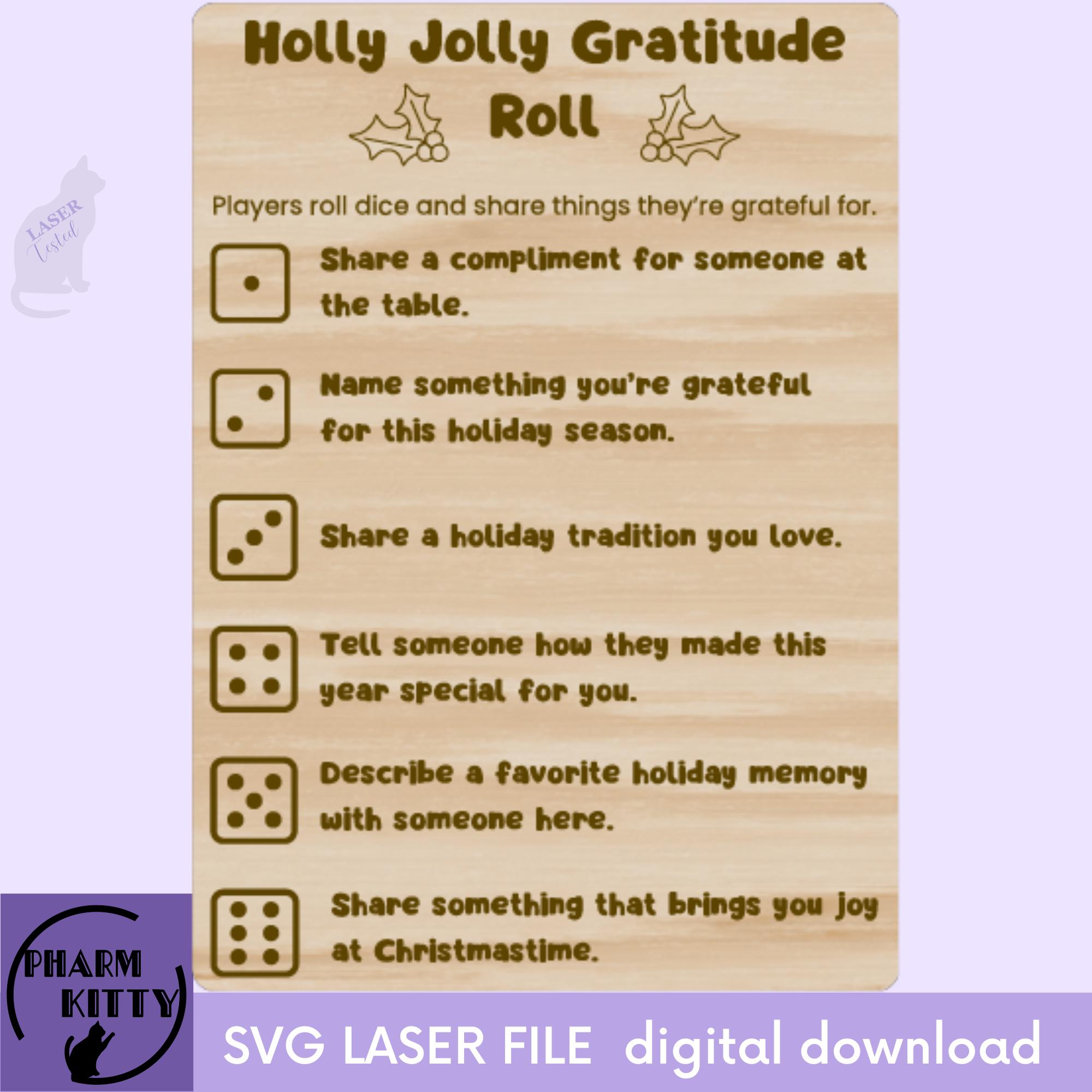 Holly Jolly Gratitude Dice Game SVG File for Laser Cutting, Holiday ...